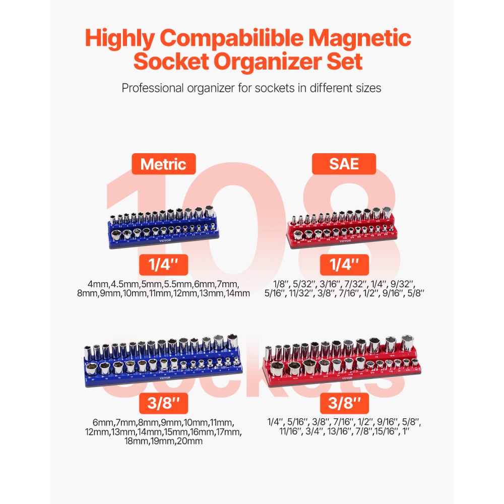 Magnetic Socket Organizer Set 4PCS Socket Trays Blue & Red for Metric ...