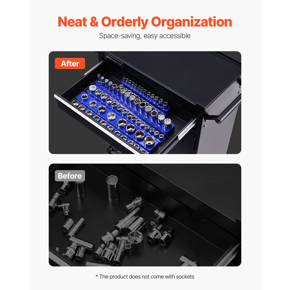 VEVOR Magnetic Socket Organizer Tray – 1/4'', 3/8'' & 1/2''