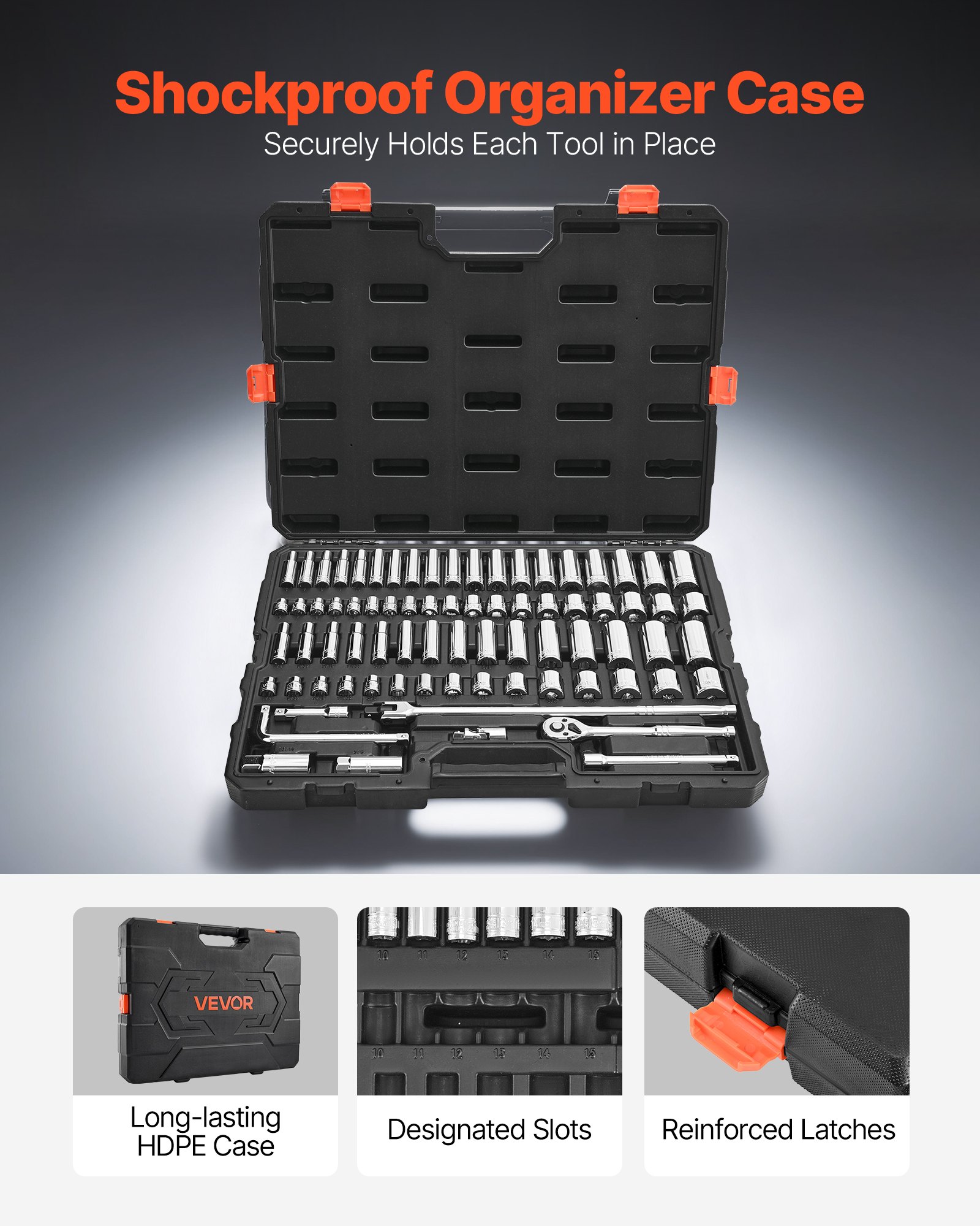 VEVOR Socket Set, 76 Pieces, 3/8 inch Drive Socket and Ratchet Set, SAE ...