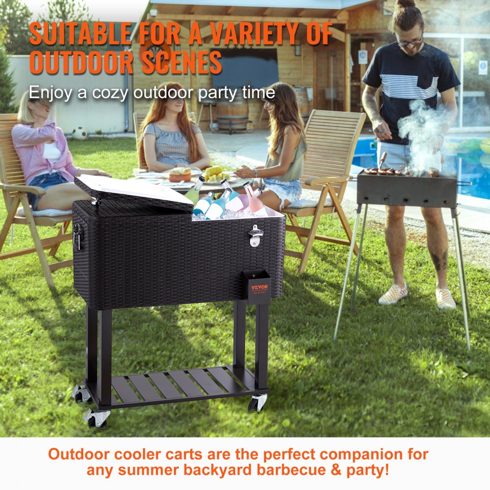 VEVOR Rolling Ice Chest Cooler Cart 80 Quart, Portable Bar Drink Cooler ...