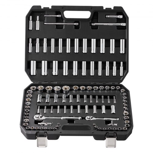 VEVOR Socket Set, 1/4" and 3/8" Drive Socket and Ratchet Set, 6-Point ...