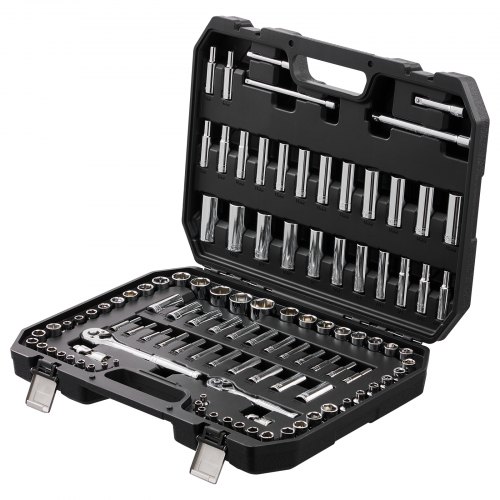 VEVOR Socket Set, 1/4" and 3/8" Drive Socket and Ratchet Set, 6-Point ...