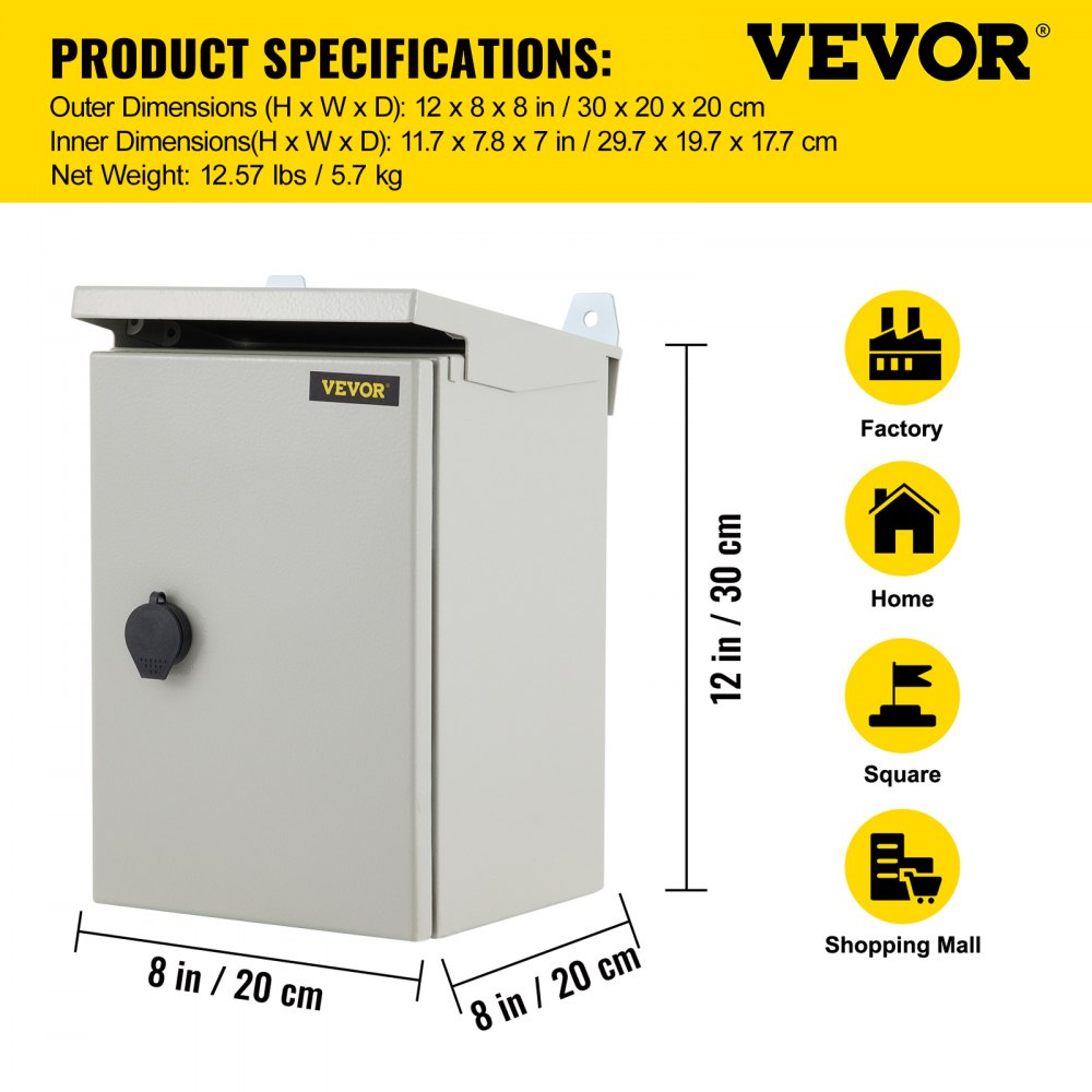 VEVOR Electrical Enclosure, 12'' x 8'' x 8'', UL Certified NEMA 4 ...