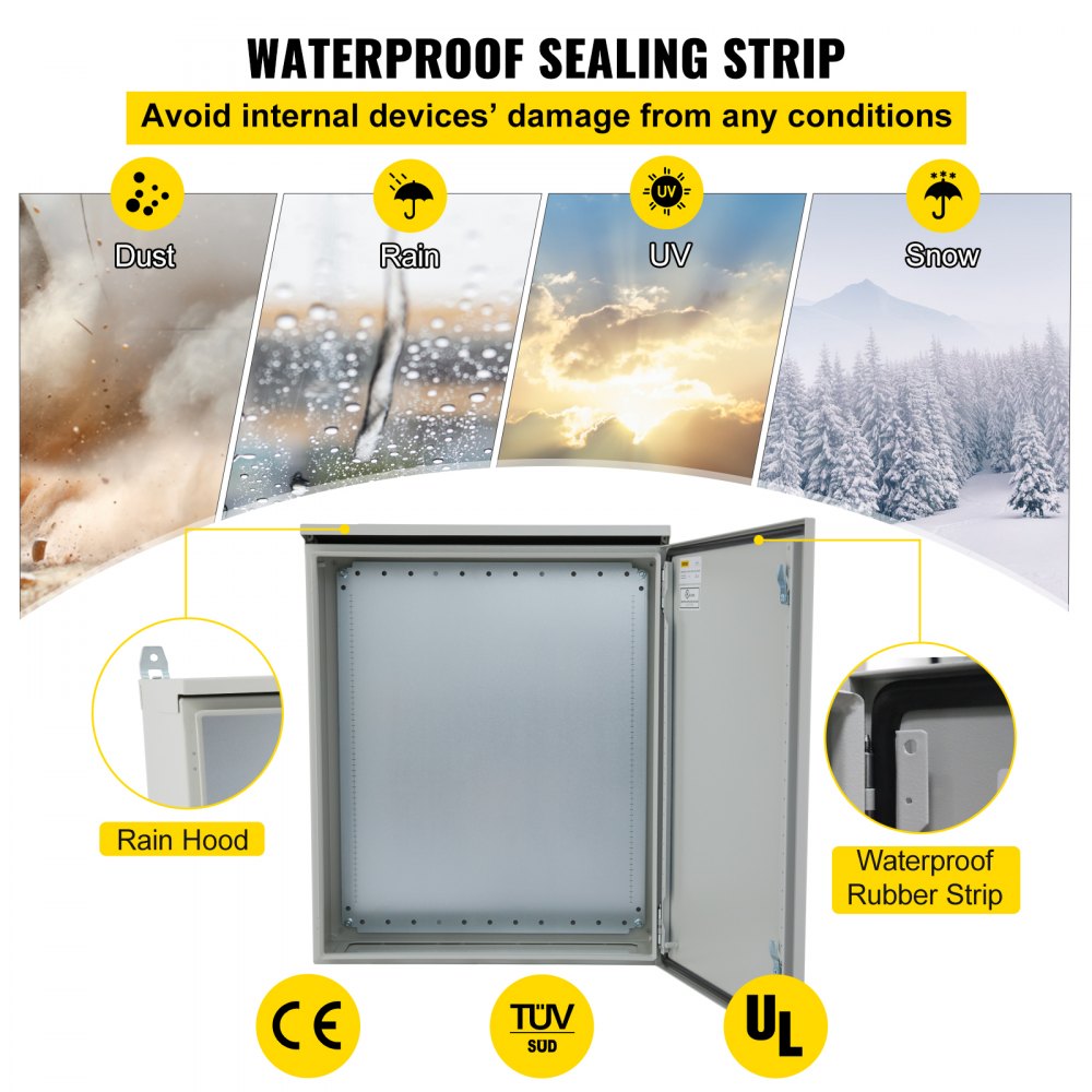 VEVOR Electrical Enclosure, 24'' x 24'' x 8'', UL Certified NEMA 4 Outdoor Enclosure, IP65 ...