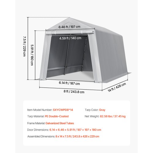 Outdoor Storage Shelter Shed 8x14 ft Waterproof Portable Canopy Carport ...