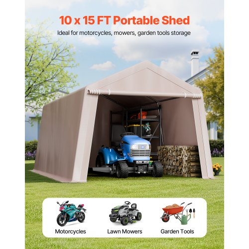 Outdoor Storage Shelter Portable Shed 10x15 ft Waterproof Canopy Garage ...