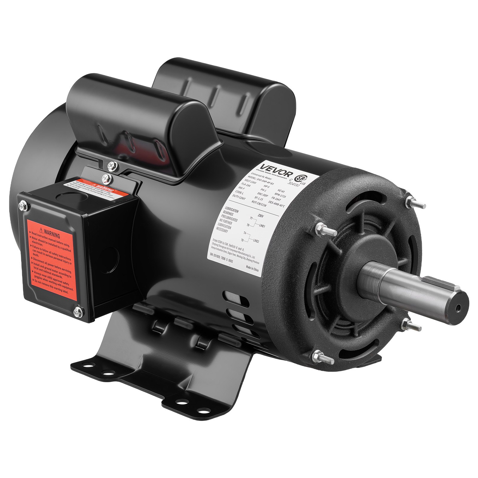 VEVOR 5 HP Electric Motor, 1725RPM Air Compressor Motor, CW/CCW ...