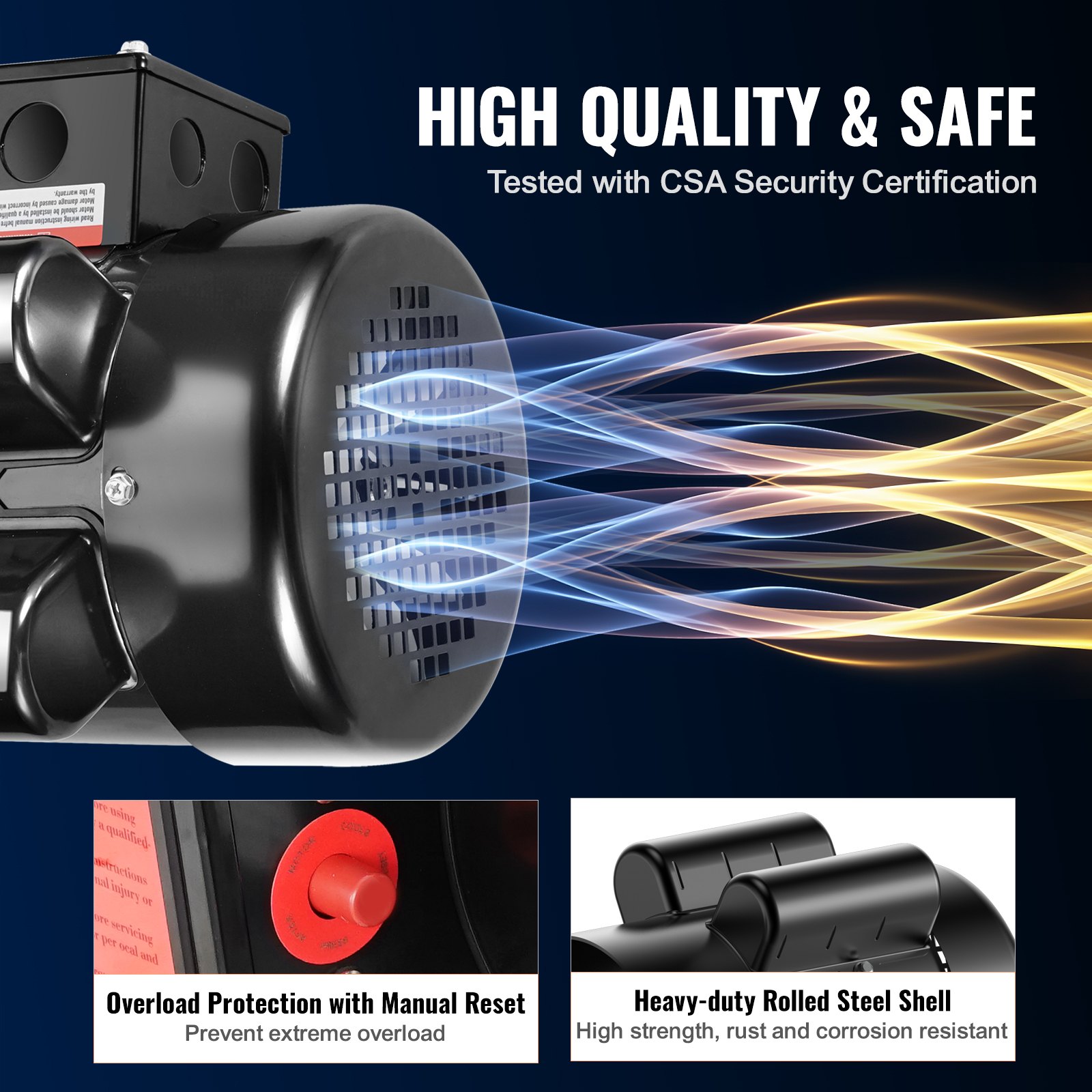 VEVOR 2HP Electric Motor 1725RPM AC115/230V 143/5T Frame 1-Phase 7/8 ...