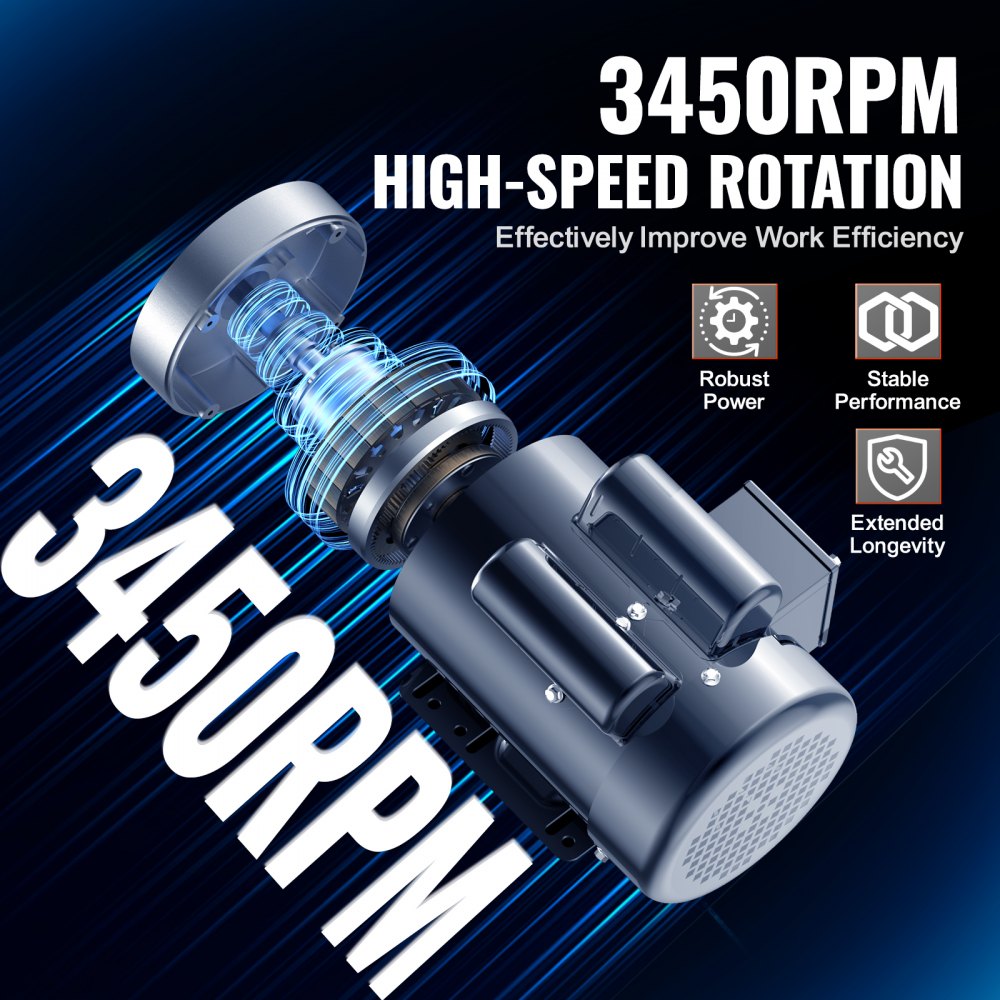 VEVOR 1.5HP Electric Motor 3450 rpm, AC 115V/230V, 56C Frame, Air ...