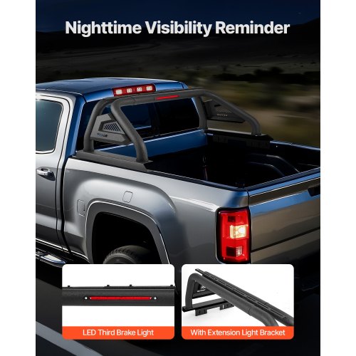 Truck Bed Roll Bar Universal Chase Rack with Light for Mid-Size Pickup ...