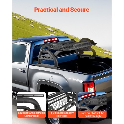 Truck Bed Roll Bar Universal Chase Rack with Rack for Full-Size Pickup ...