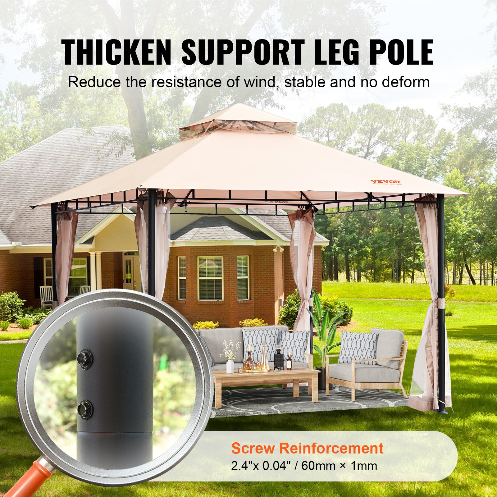 VEVOR Patio Gazebo for 6-8 Person, 3.05 x 3.05 m Backyard Gazebo, with ...