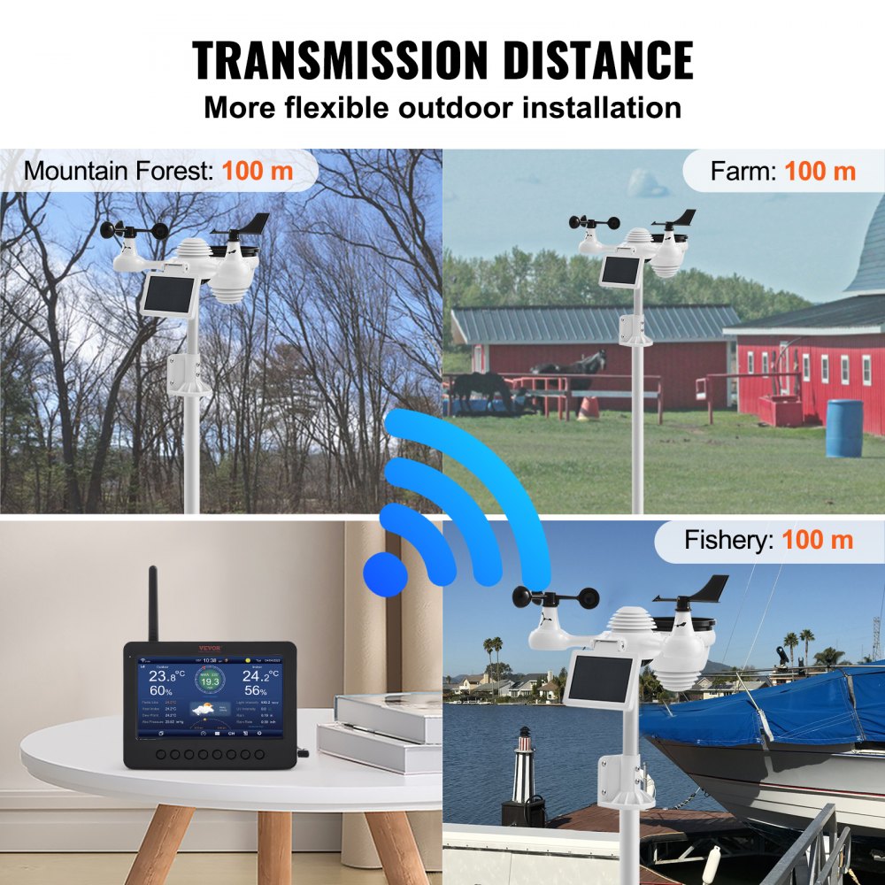 VEVOR 7-in-1 Wi-Fi Weather Station 7 in TFT Display Wireless Outdoor ...