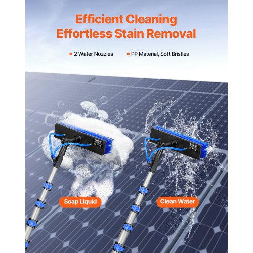 Water Fed Pole Kit 30FT Solar Panel Cleaning Pole 180° Rotatable Brush ...