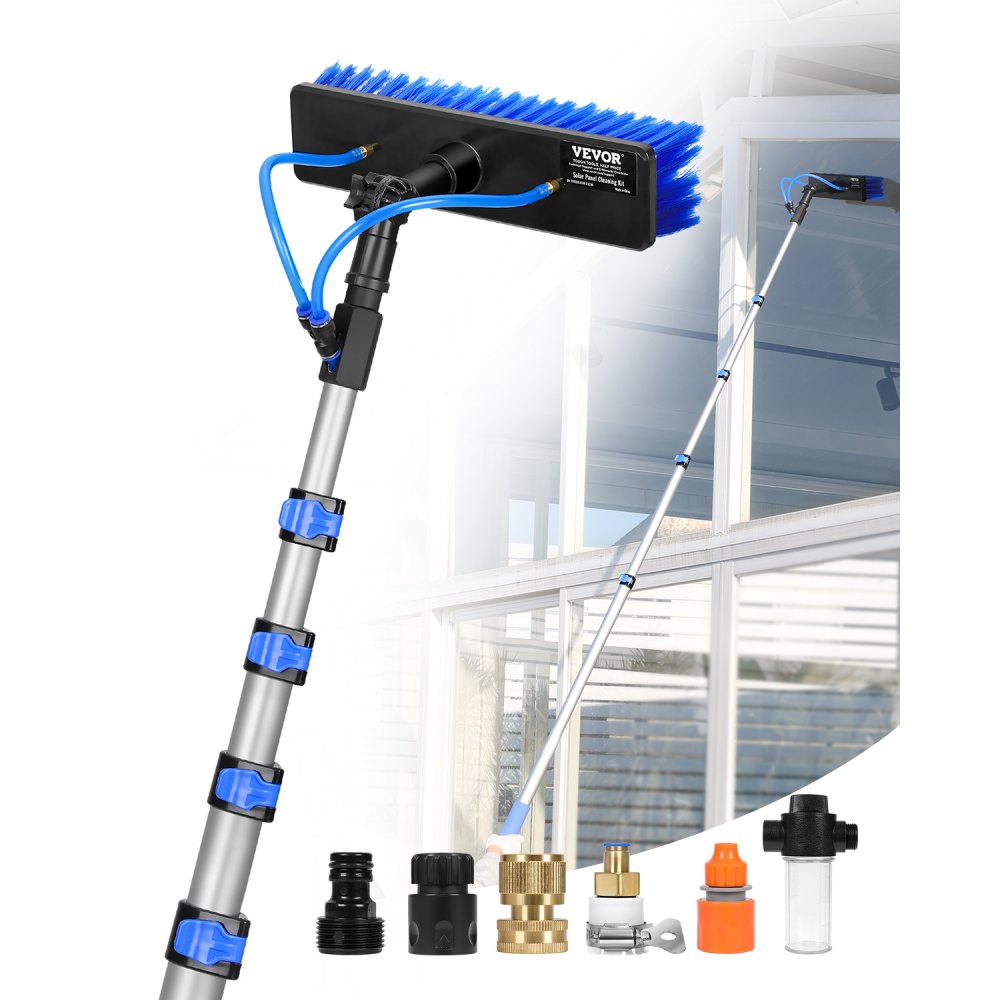 Water Fed Pole Kit 30FT Solar Panel Cleaning Pole 180° Rotatable Brush ...