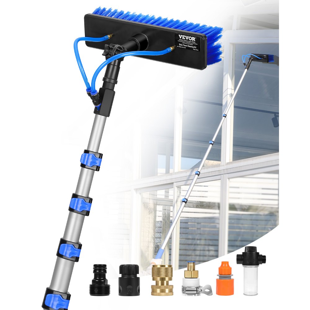 Water Fed Pole Kit 24FT Solar Panel Cleaning Pole 180° Rotatable Brush ...