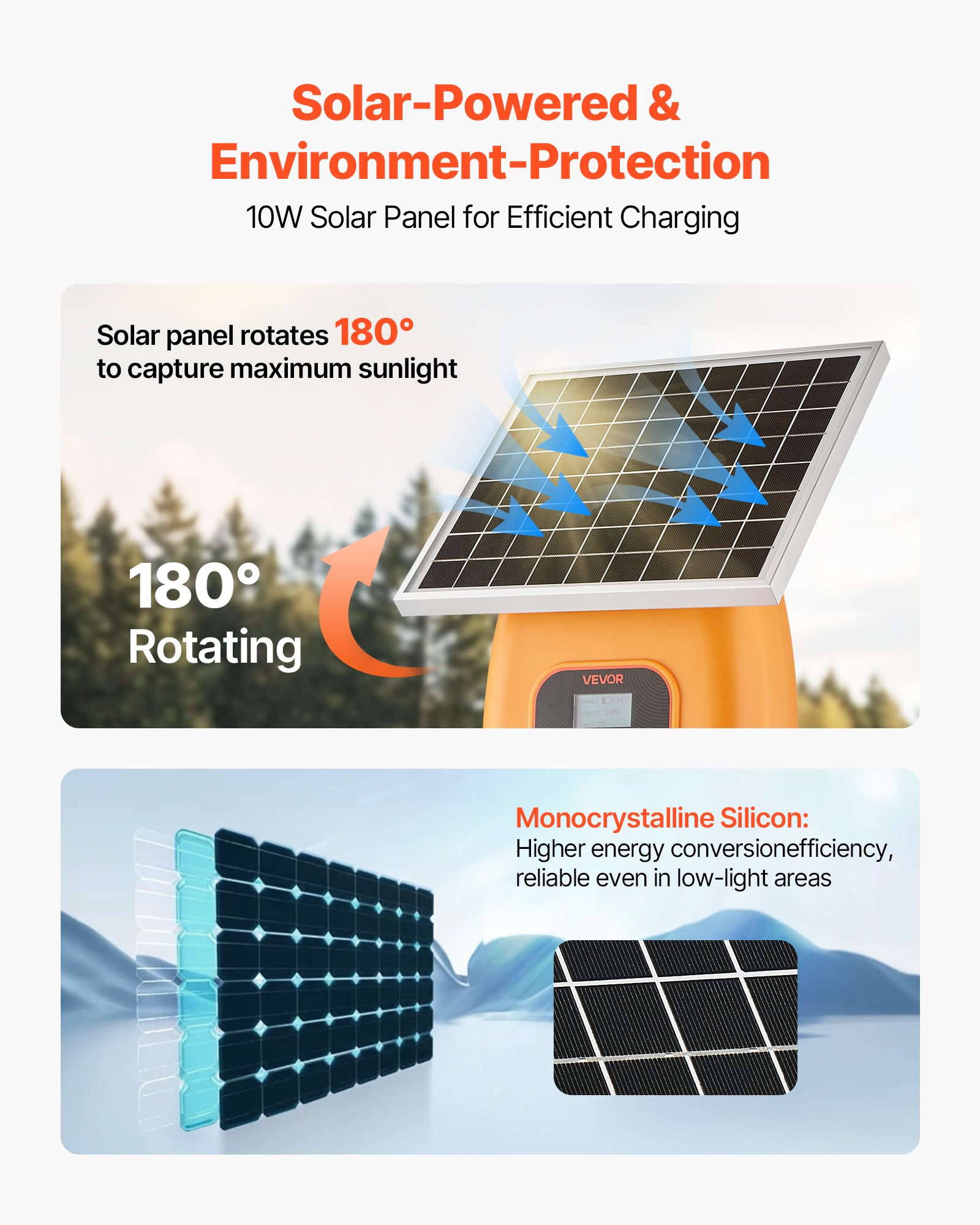 VEVOR Solar Powered Fence Charger – 0.6J, 8kV, 1.86 Miles