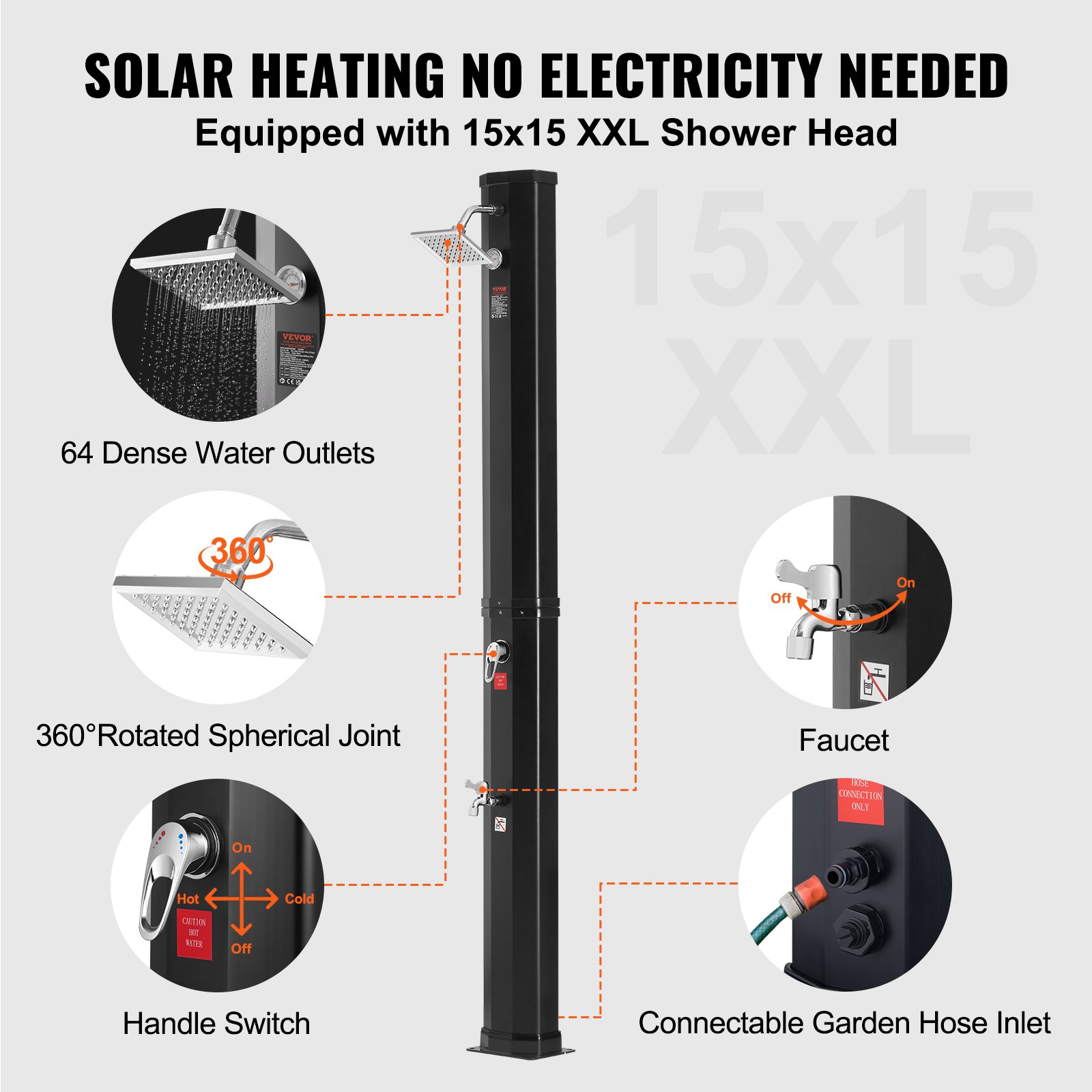 VEVOR Outdoor Solar Heated Shower, 9.25 Gallon Poolside Shower Kit with ...
