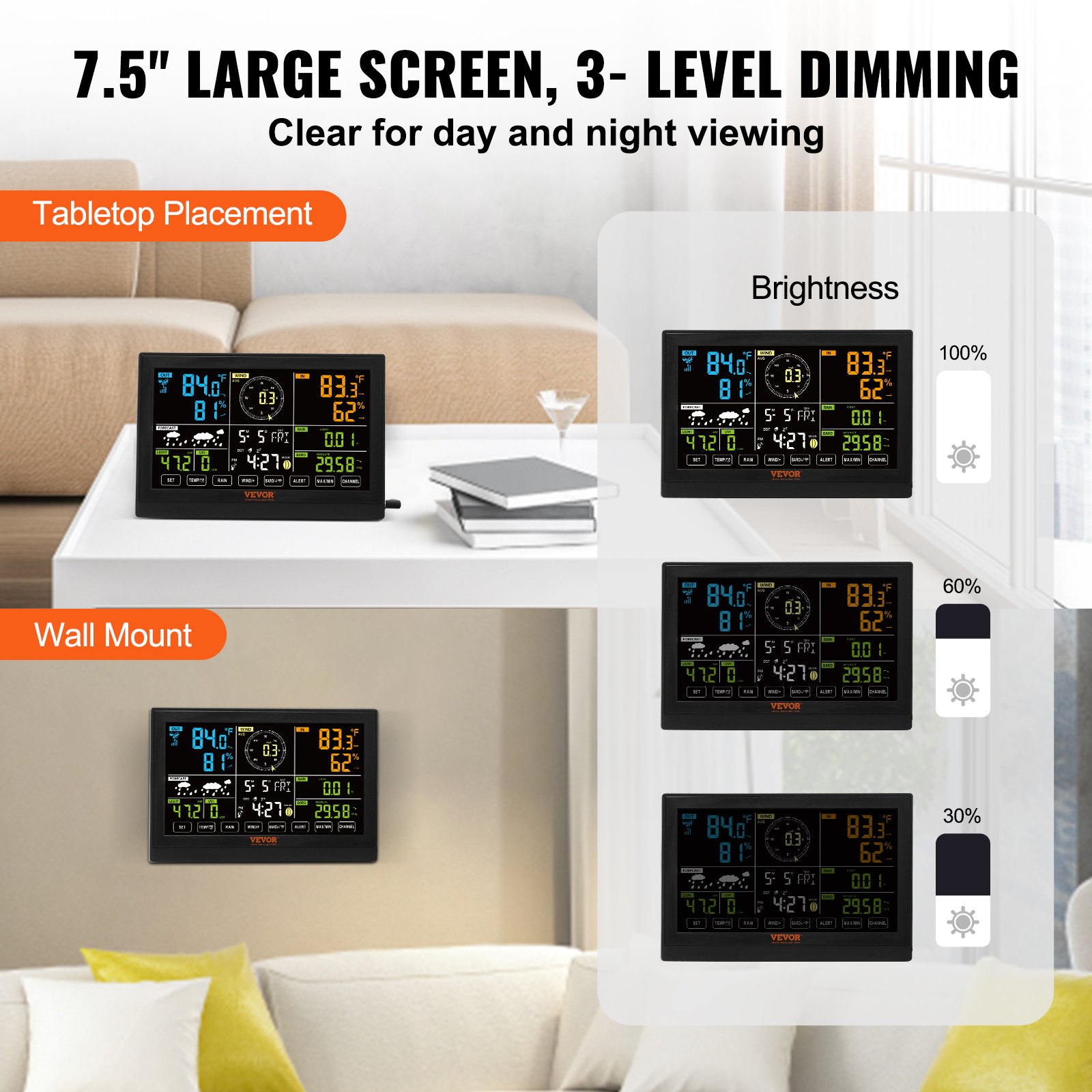 VEVOR 7-in-1 Wireless Weather Station, 7.5 in Large Color Display ...