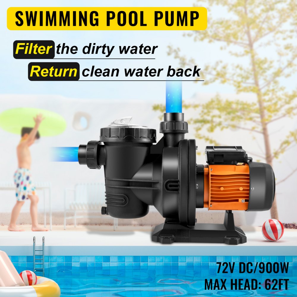 VEVOR Pool Pump Swimming Pool Pump 72V DC/900W Solar Water Pump 62 FT ...