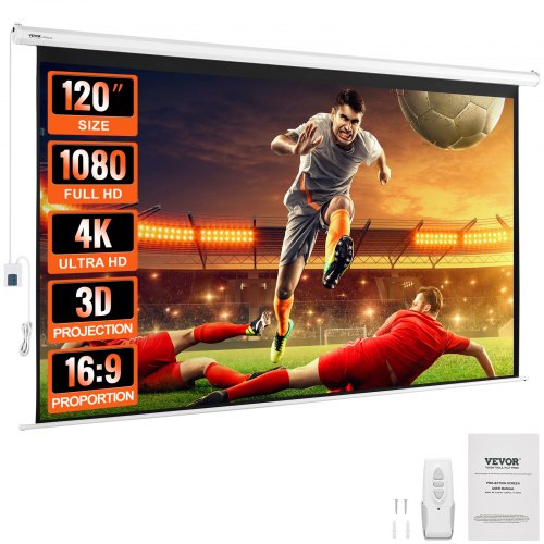VEVOR Motorized Projector Screen, 120 inch 16:9 4K 1080 HD Electric ...