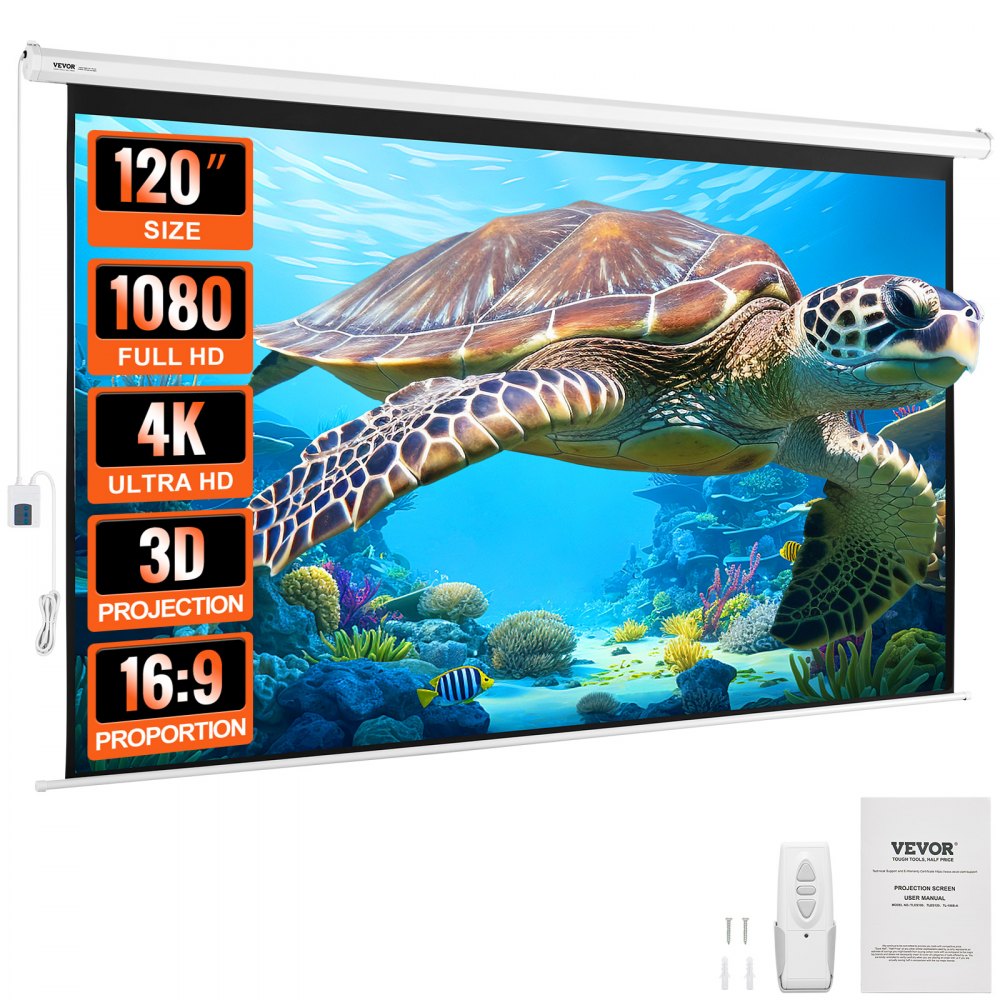 VEVOR Motorized Projector Screen, 120 inch 16:9 4K 1080 HD Electric ...