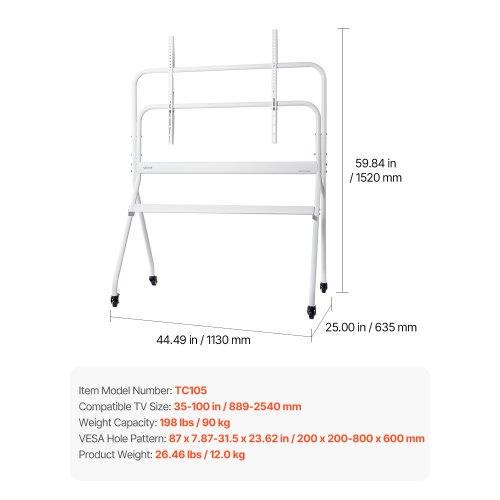 VEVOR Rolling TV Stand, Mobile TV Cart for 35-100 Inch LED/LCD/OLED ...