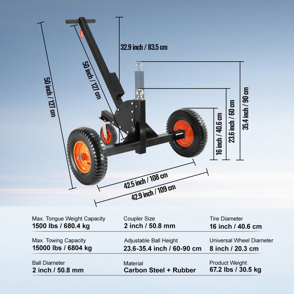 VEVOR VEVOR Adjustable Trailer Dolly, 600lbs Tongue Weight Capacity ...