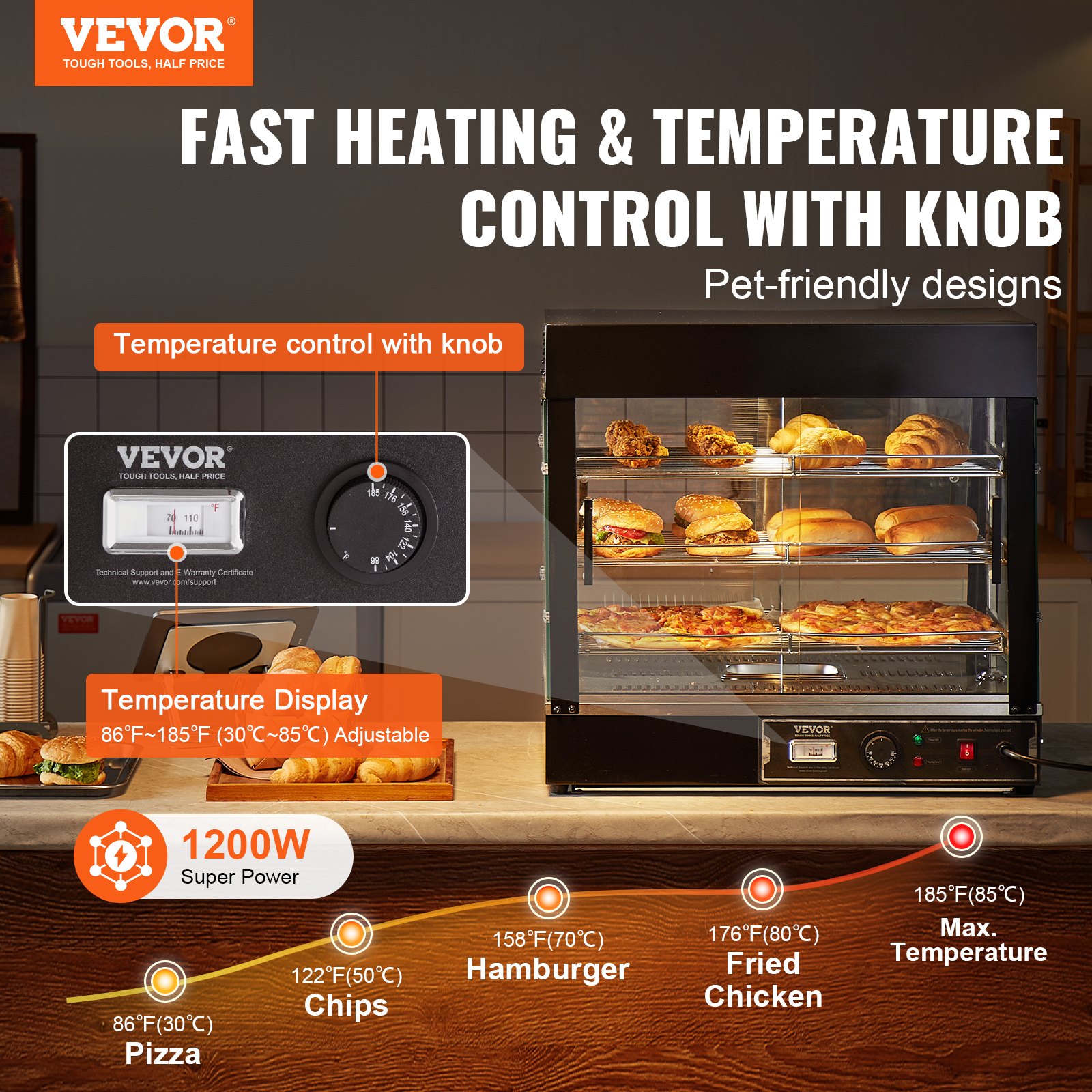 VEVOR 3-Tier Commercial Food Warmer Display Countertop Pizza Cabinet ...