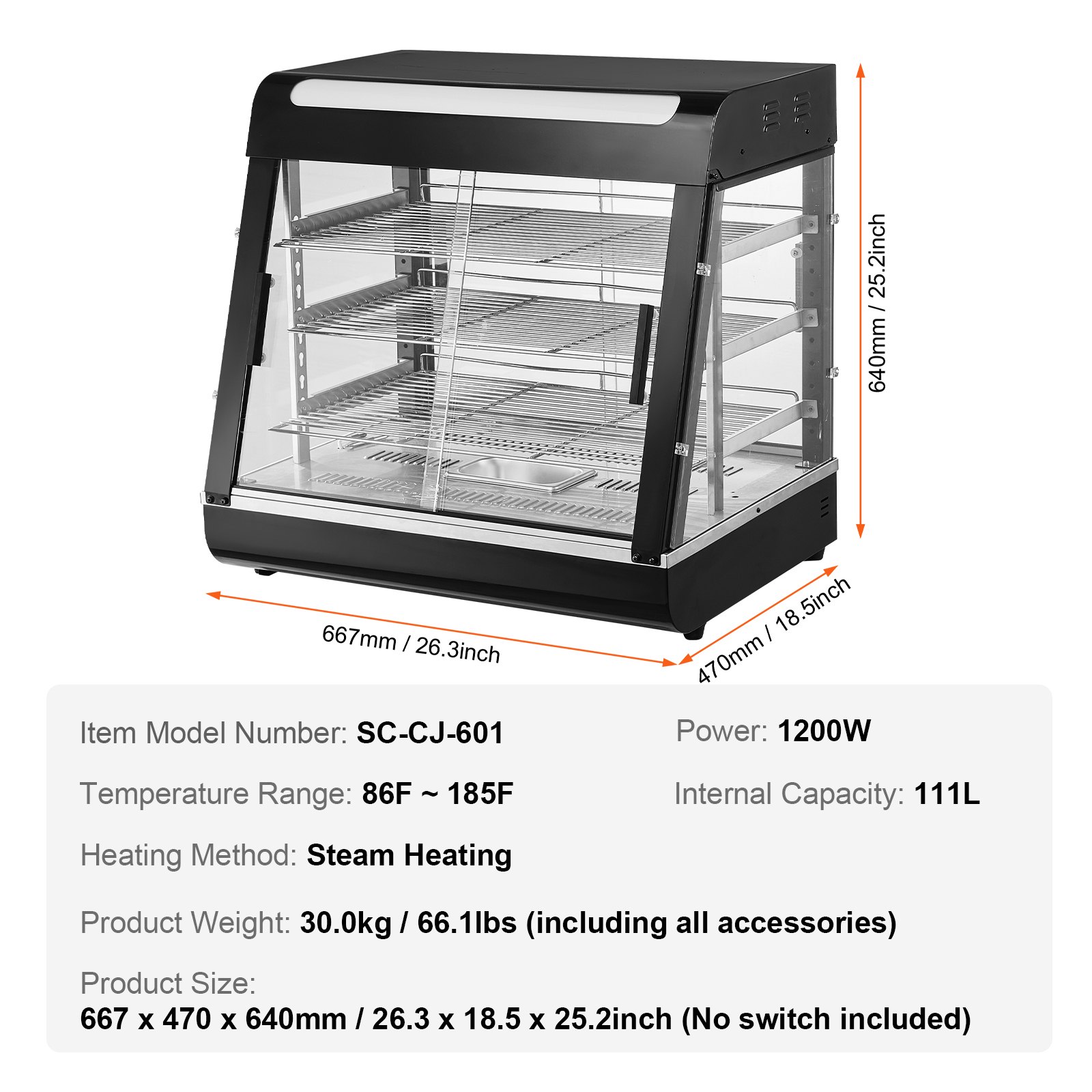 VEVOR 3-Tier Commercial Food Warmer Display Countertop Pizza Cabinet ...