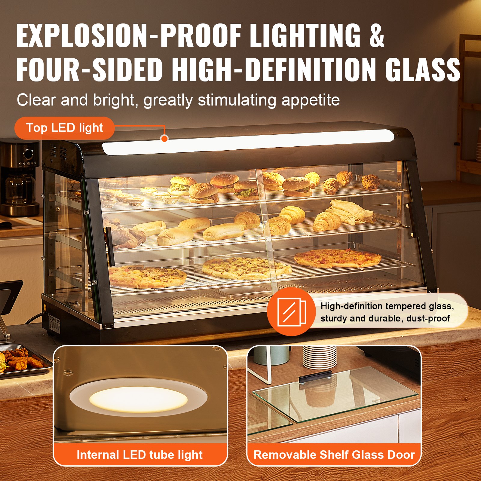 VEVOR 3-Tier Commercial Food Warmer Display Countertop Pizza Cabinet ...
