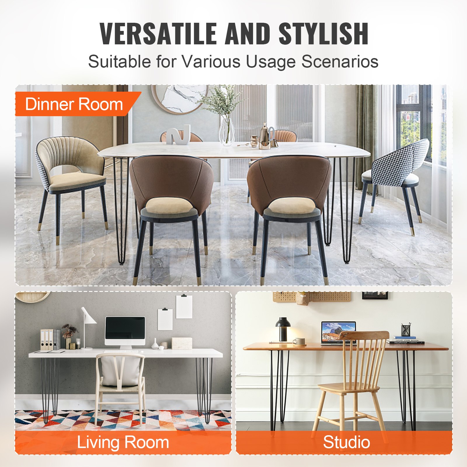 VEVOR Hairpin Table Legs 28", Set of 4 Desk Legs 900lbs Load Capacity ...