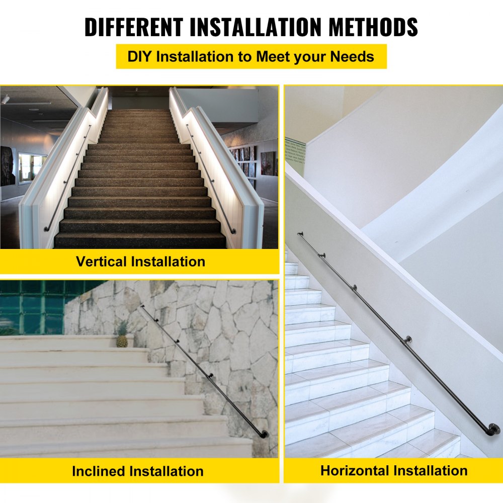 VEVOR Pipe Stair Handrail, 12FT Staircase Handrail, 440LBS Load ...