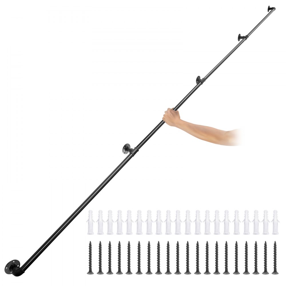 VEVOR Pipe Stair Handrail, 13FT Staircase Handrail, 440LBS Load ...