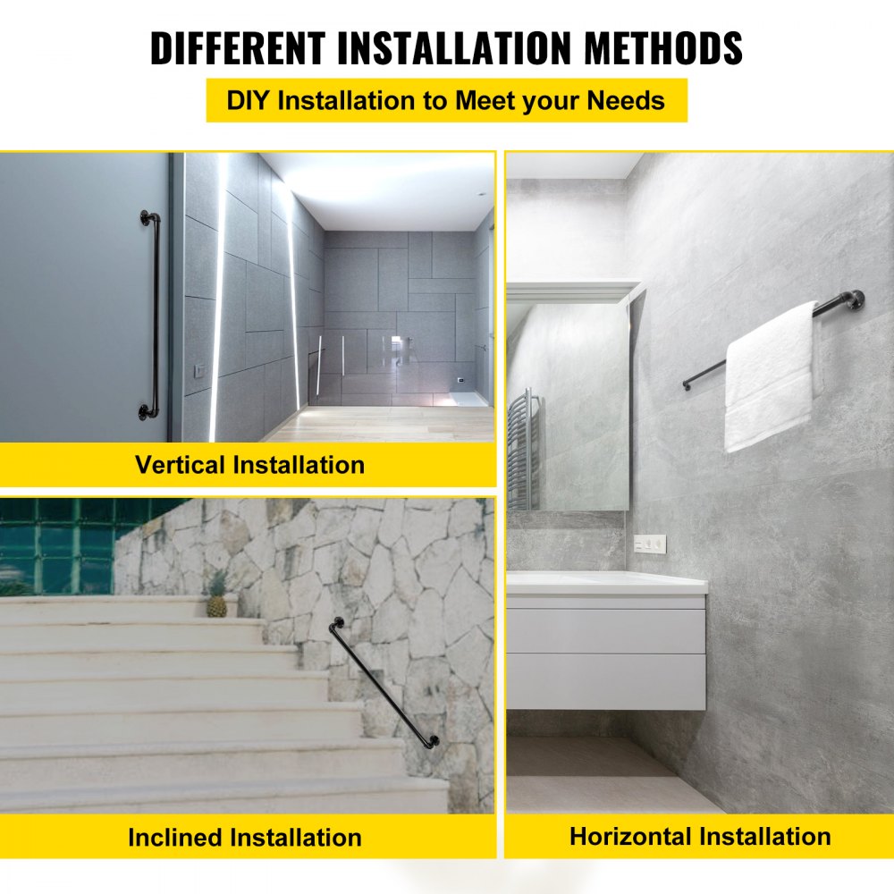 VEVOR Pipe Stair Handrail, 2FT Staircase Handrail, 440LBS Load Capacity ...
