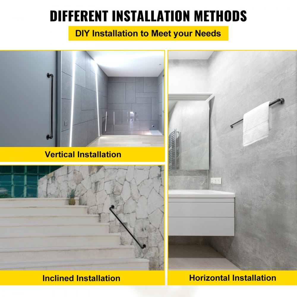 VEVOR Pipe Stair Handrail, 3FT Staircase Handrail, 440LBS Load Capacity ...
