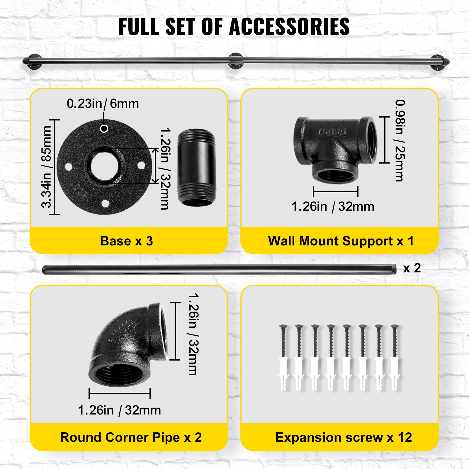 VEVOR Pipe Stair Handrail, 4FT Staircase Handrail, 440LBS Load Capacity ...