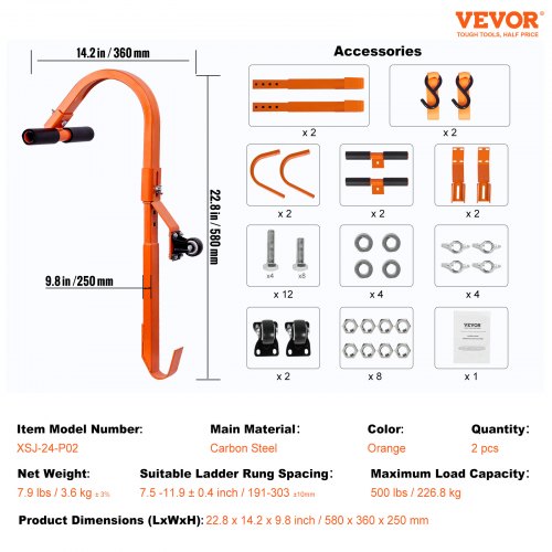 VEVOR Ladder Roof Hook Stabilizer 2 Pack with Wheel Rubber Grip T-Bar ...