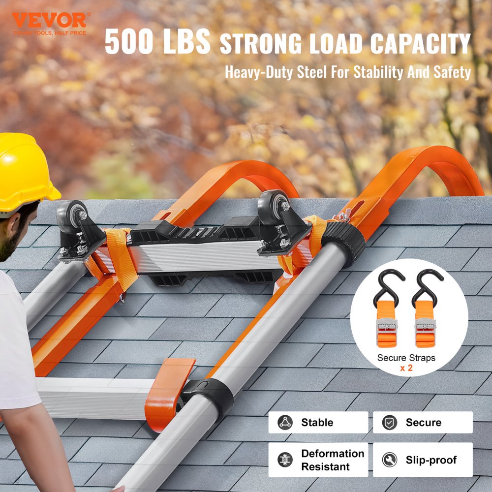 VEVOR Ladder Roof Hook, 2 Pack with Wheel Heavy Duty Steel Ladder ...