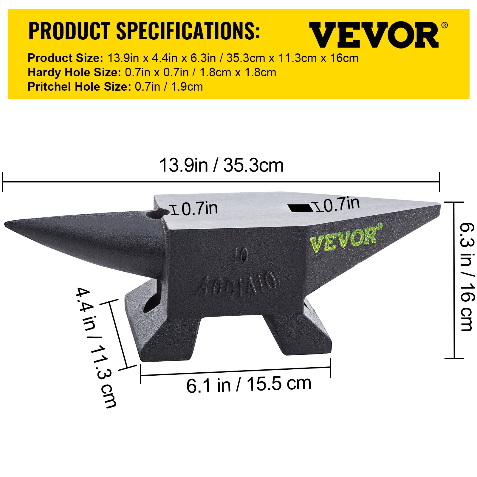 VEVOR Cast Iron Anvil, 22 Lbs(10kg) Single Horn Anvil with Large ...