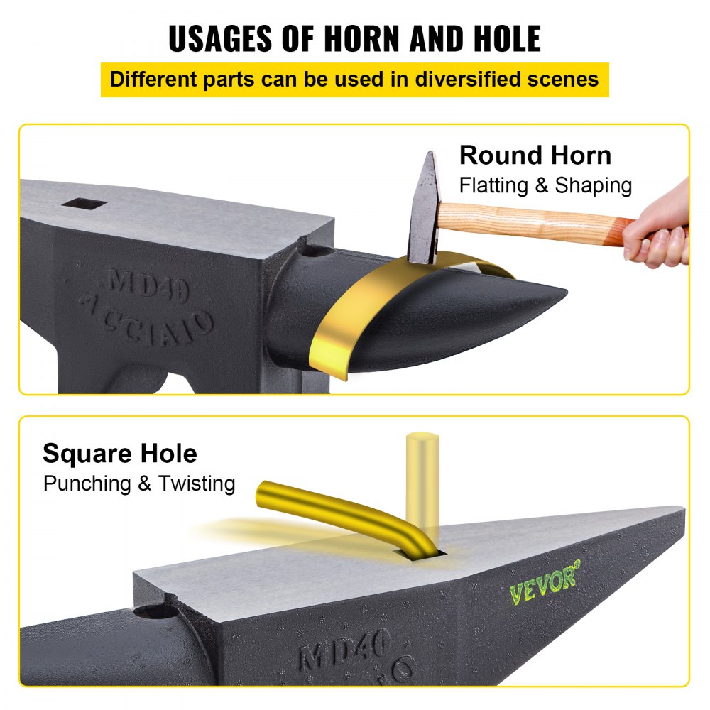 VEVOR Cast Iron Anvil, 88 Lbs(40kg) Single Horn Anvil with Large ...