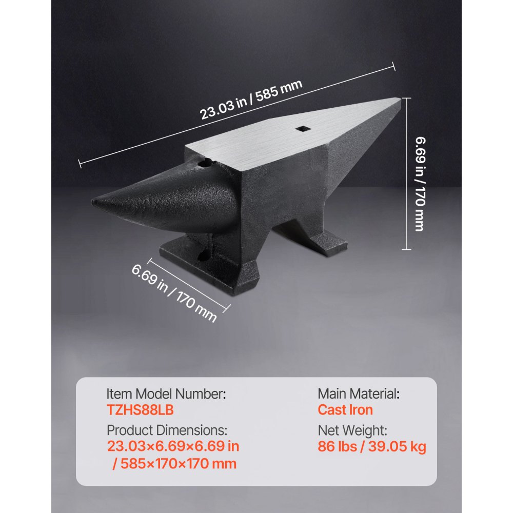 VEVOR Cast Iron Anvil, 86 Lbs Single Horn Anvil with Large Countertop ...