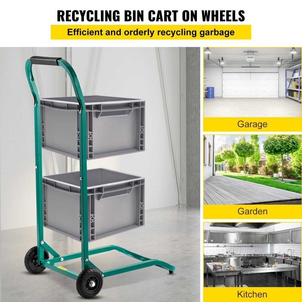VEVOR Heavy-Duty Steel Recycling Cart, 22.8 x 15.7 in Moving Bin Cart w ...