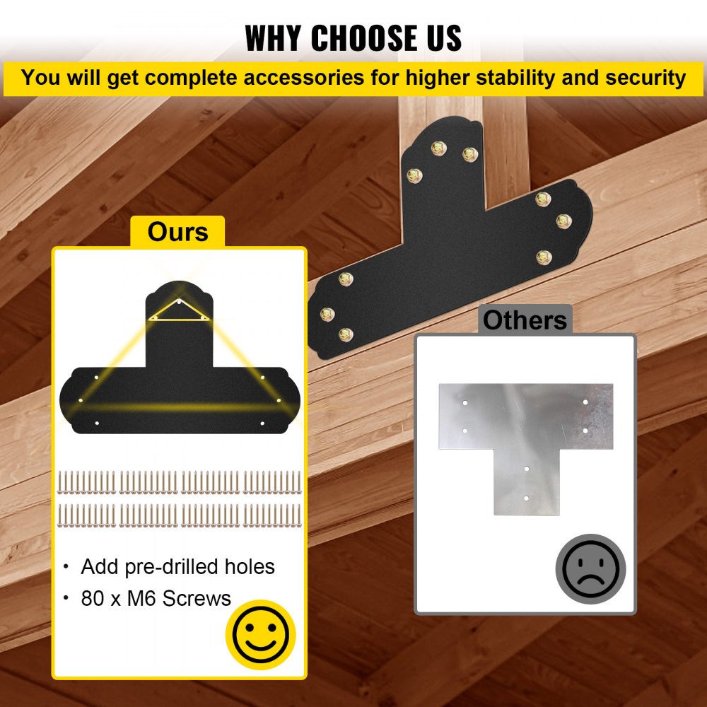 VEVOR Black T Bracket, 6'' x 6'', 8 PCs Black Powder-Coated T Mending ...