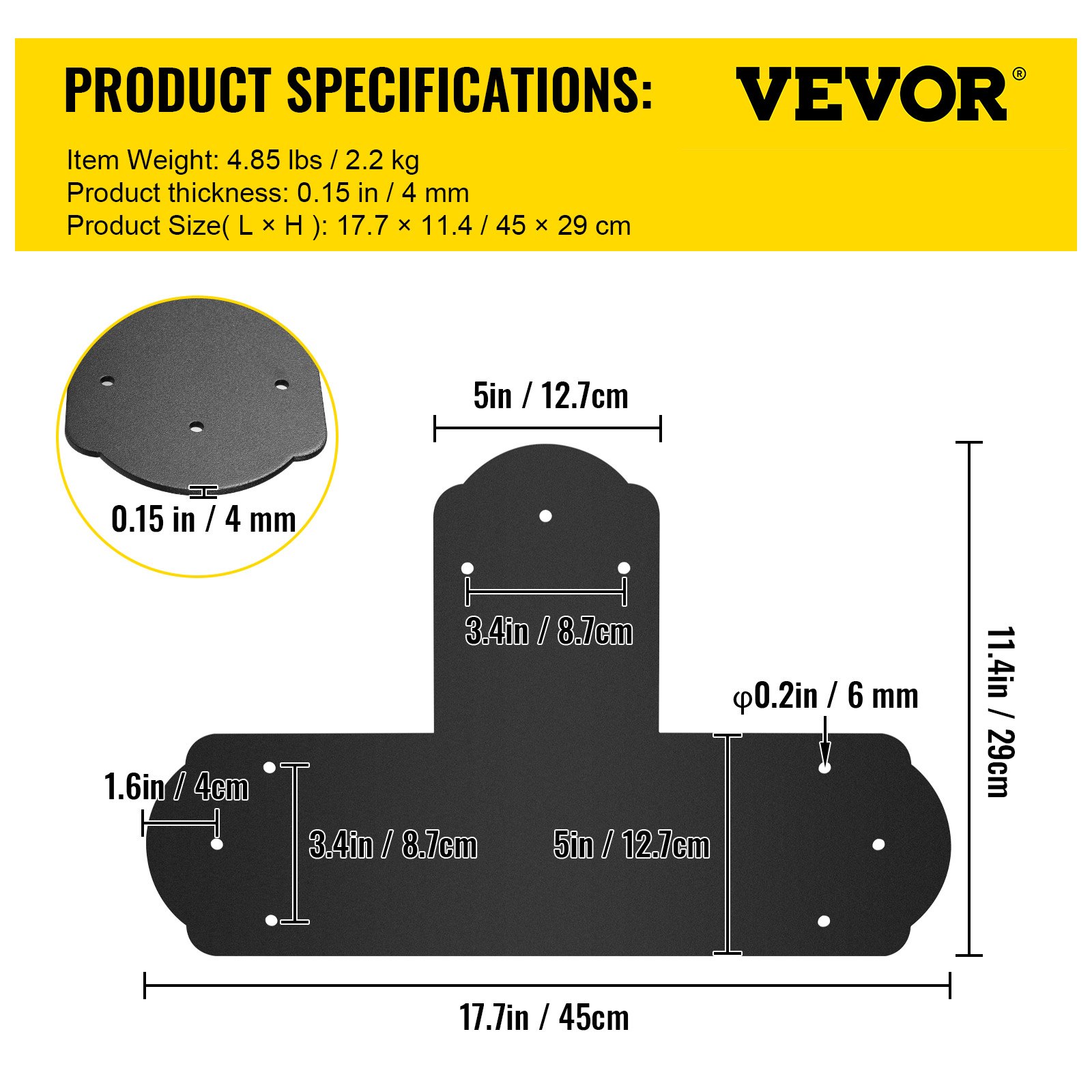VEVOR Black T Bracket, 6'' x 6'', 8 PCs Black Powder-Coated T Mending ...