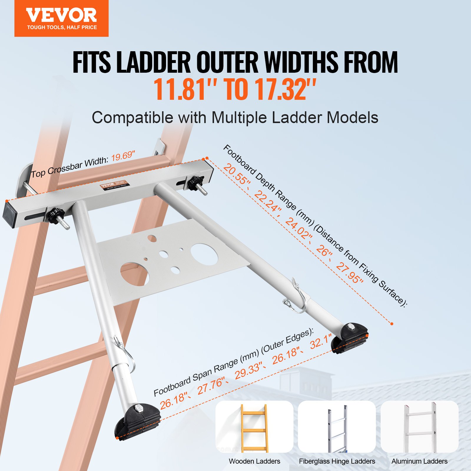 VEVOR Ladder Stabilizer Adjustable Feet Extension Standoff Heavy Duty ...