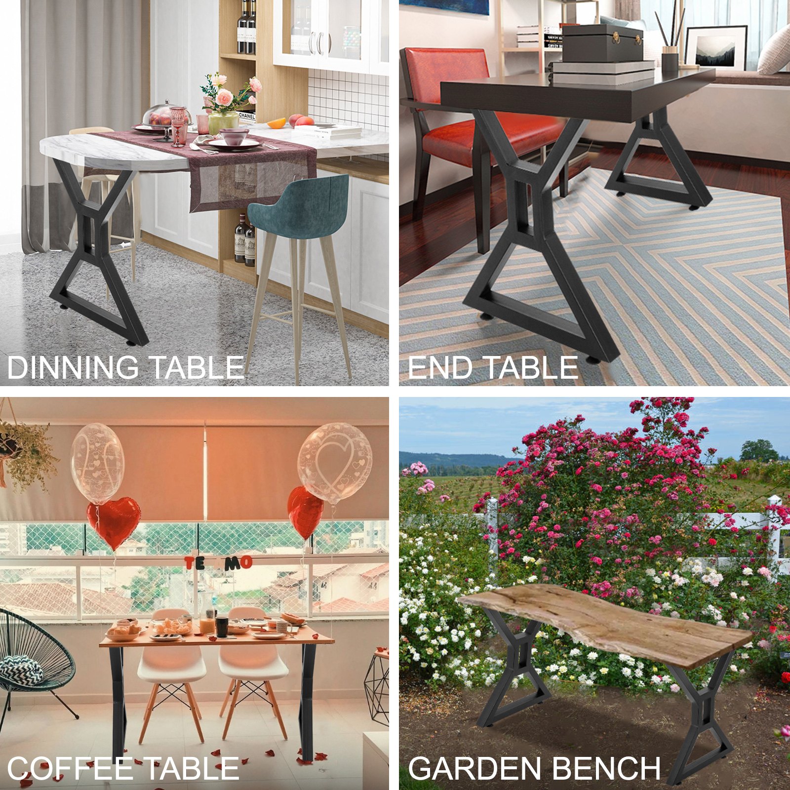 VEVOR Dining Table Legs 28 inch, Metal Table Legs 2PCs, Hollow X-Shaped ...