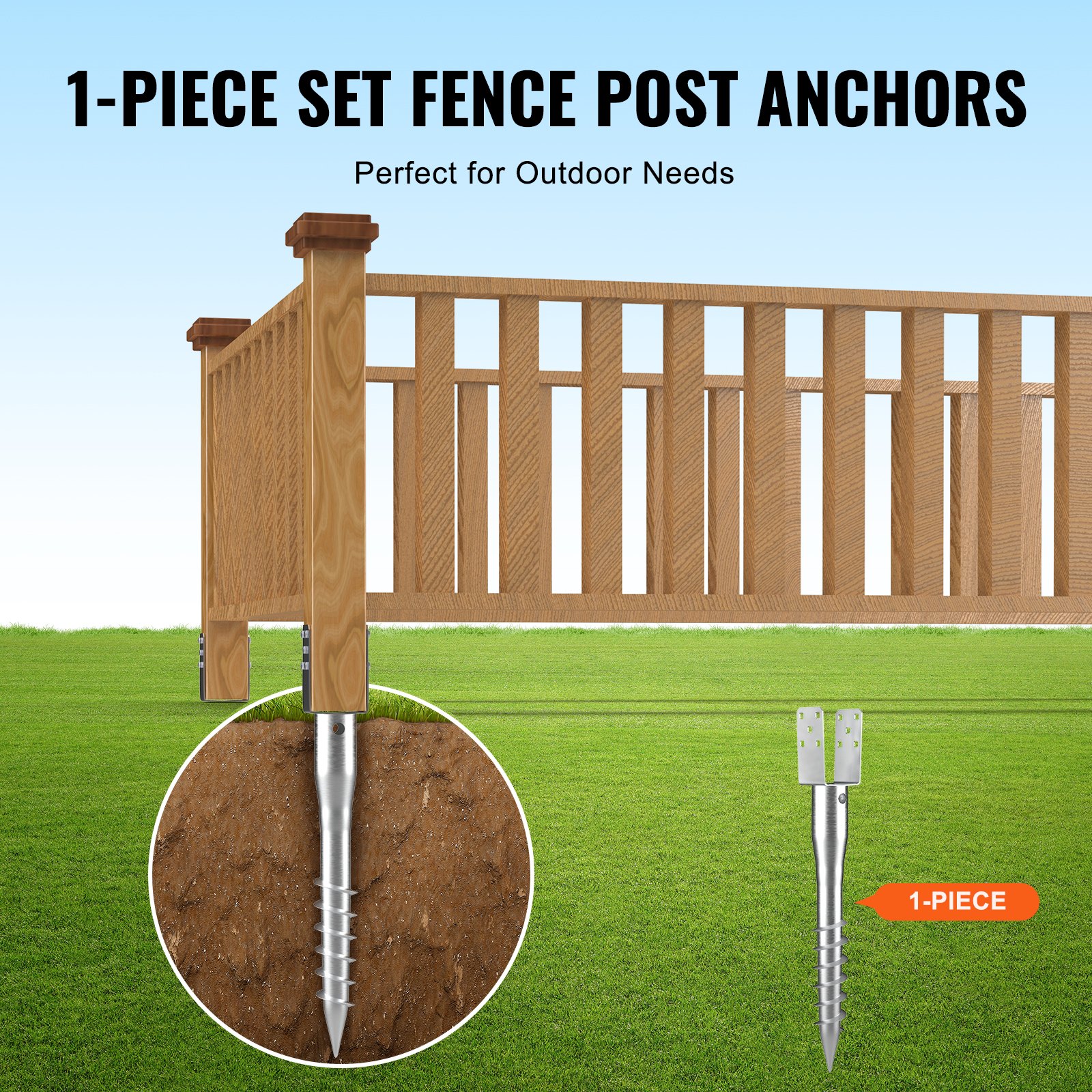 VEVOR No Dig Ground Anchor, 1 Pack 3.94 x 2.76 x 27.56 in DIY Screw in ...