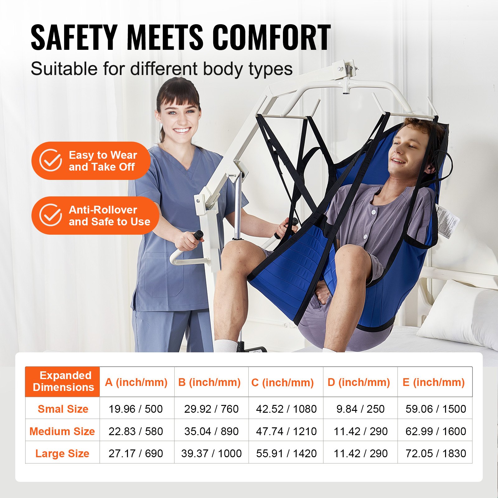 VEVOR Patient Lift Sling with Head Support Large-Size U Shape Divided ...