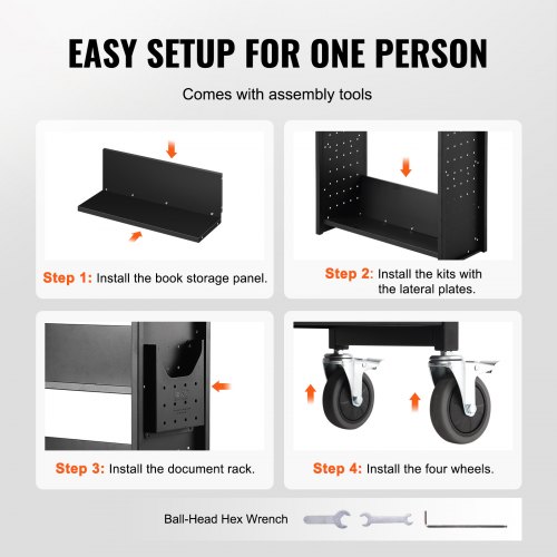 VEVOR Book Cart, 330 lbs Library Cart, 31.1" x 15.2" x 49.2" Rolling ...